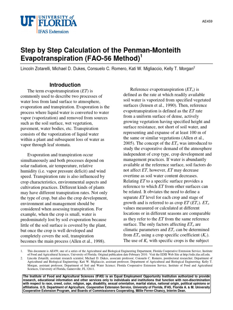 Step by Step Calculation of The Penman-Monteith | PDF | Evapotranspiration | Humidity