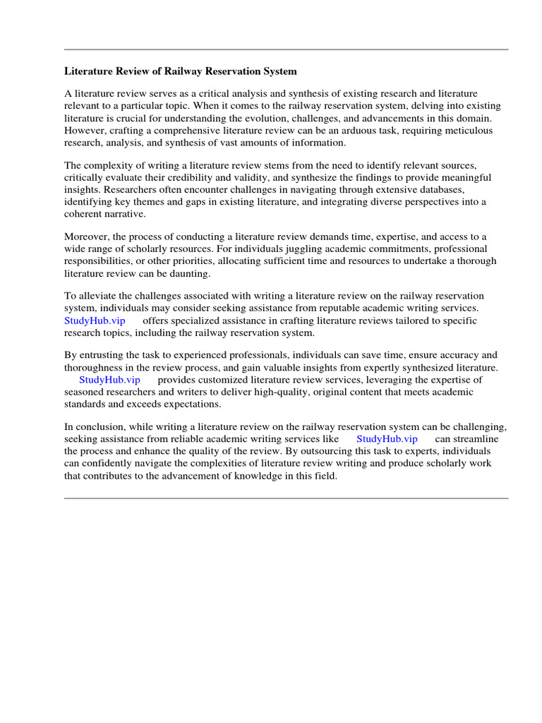 Literature Review of Railway Reservation System | PDF | Literature ... Literature Review of Railway Reservation System | PDF | Literature ...
