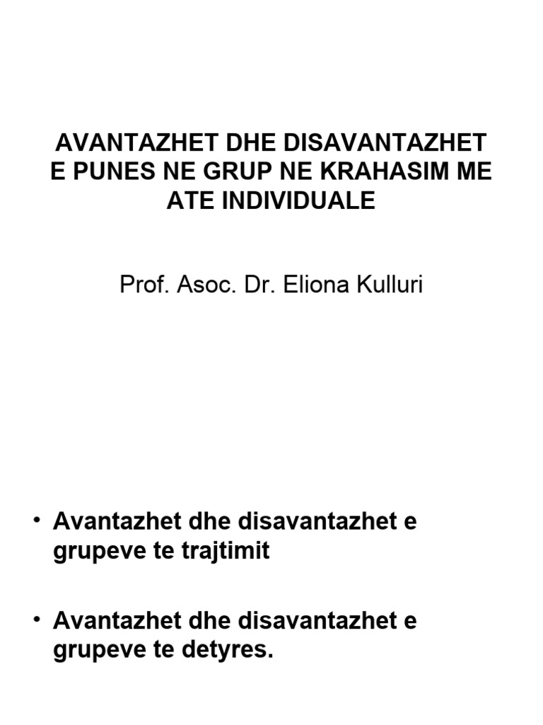 Avantazhet Dhe Disavantazhet e Punes Ne Grup Ne Leksioni 6 (Grupet K) | PDF