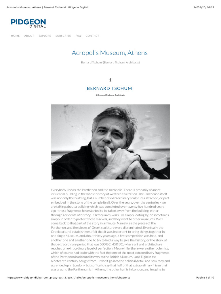 Acropolis Museum, Athens - Bernard Tschumi - Pidgeon Digital | PDF