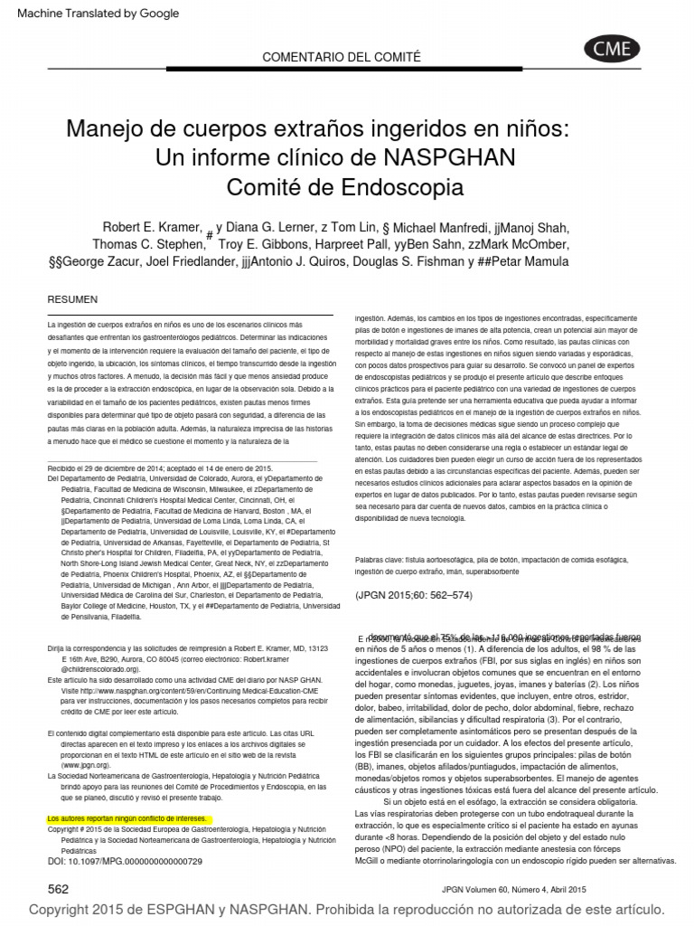Management of Ingested Foreign Bodies in Children .28 | PDF ...