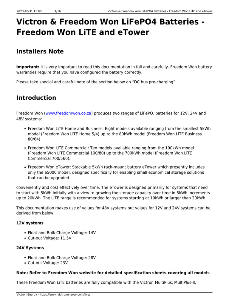 Victron Freedom Won Lifepo4 Batteries - Freedom Won Lite and Etower ...
