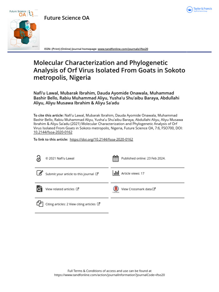 Molecular Characterization and Phylogenetic Analysis of Orf Virus ...