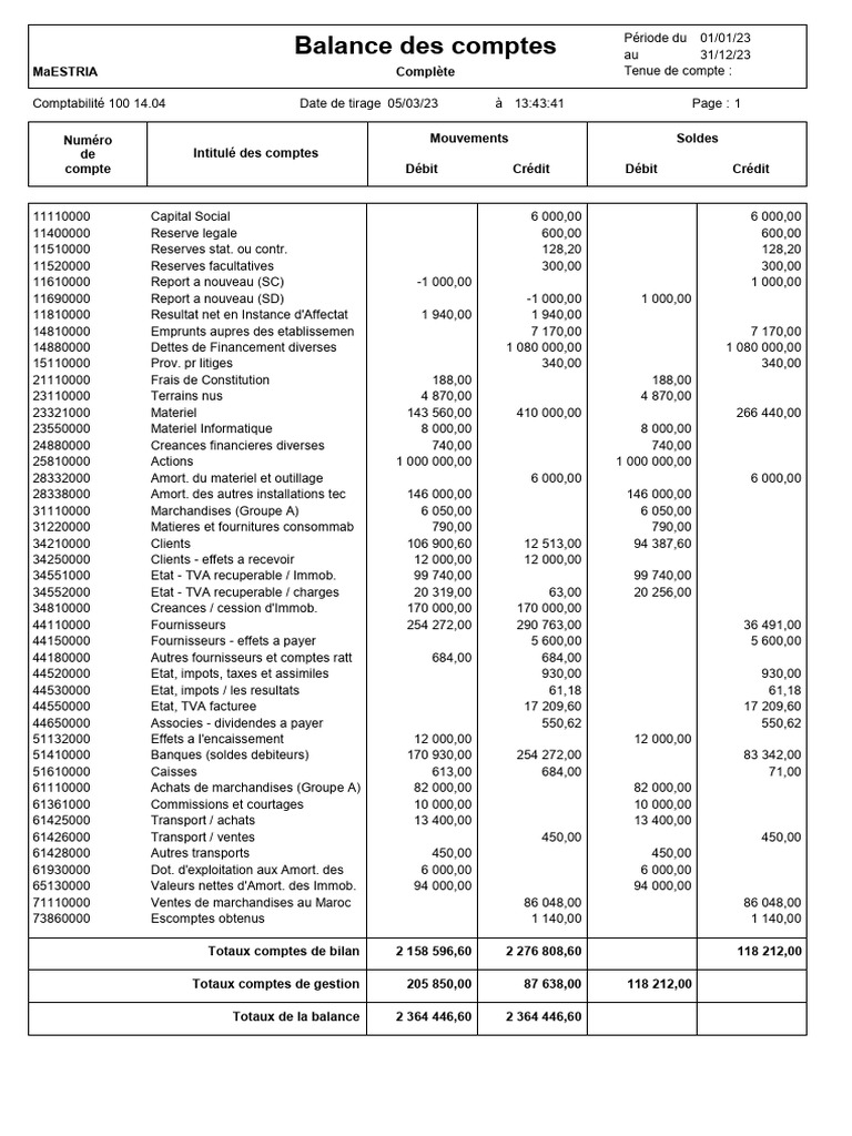 Balance Comptable et Journal Exemple | PDF | Économie financière ...