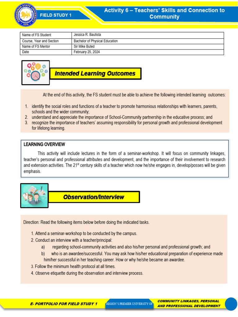 FS1 Activity 6 | PDF | Teachers | Learning