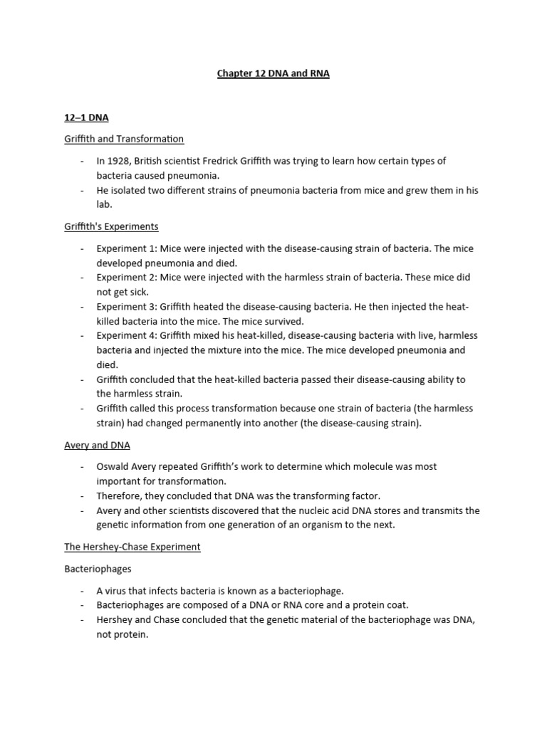 Chapter 12 DNA and RNA | PDF | Translation (Biology) | Rna