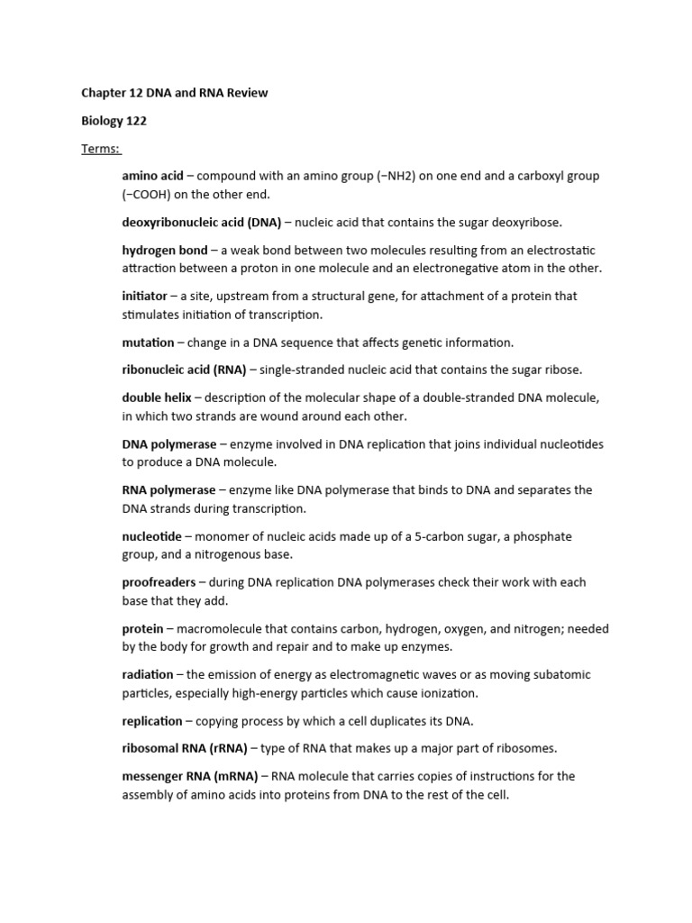 Chapter 12 DNA and RNA Review | PDF | Dna | Rna