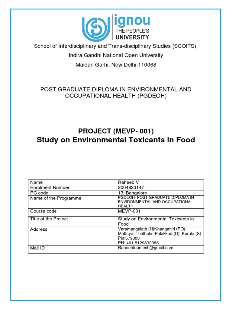 Project On Environmental Toxicants in Food | Download Free PDF ...