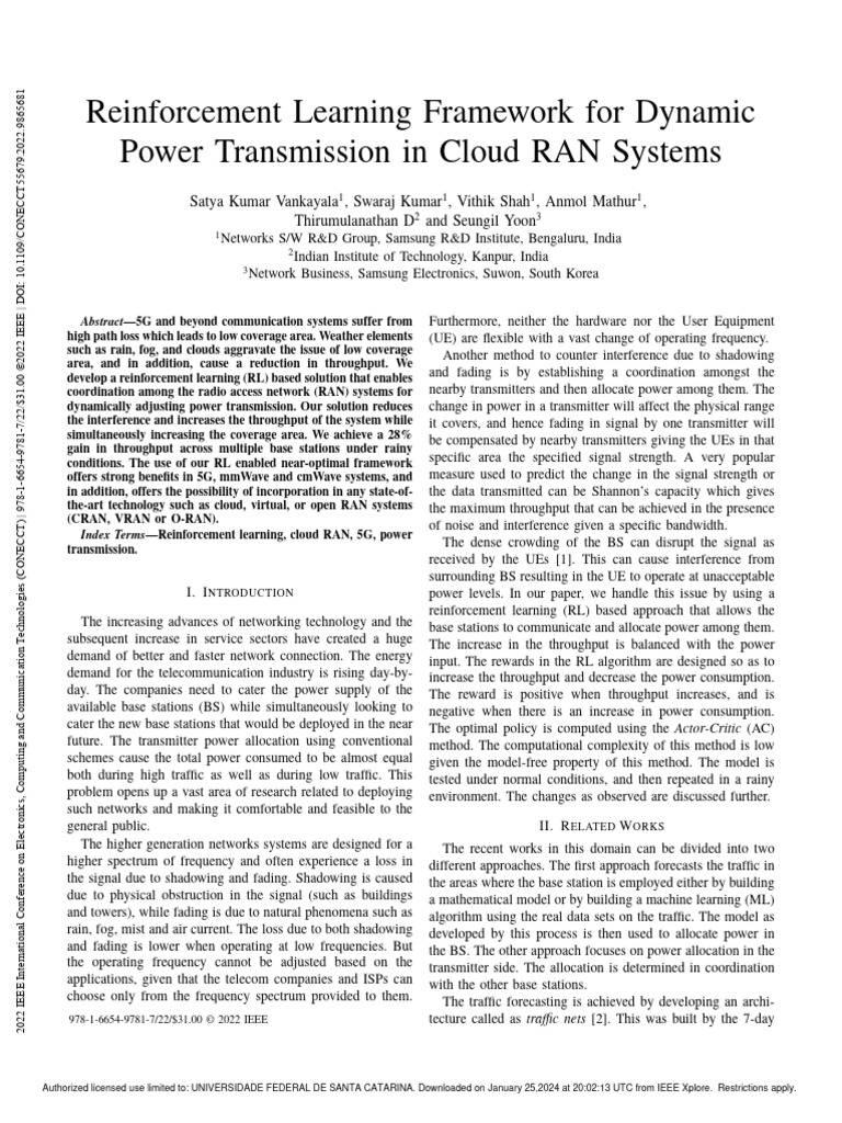 Reinforcement Learning Framework For Dynamic Power Transmission In Cloud Ran Systems Pdf