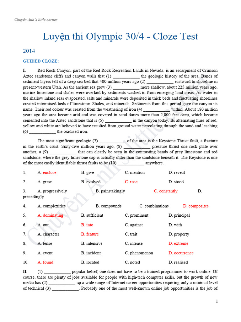 (30 - 4) Cloze Tests | PDF | Biodiversity | Water