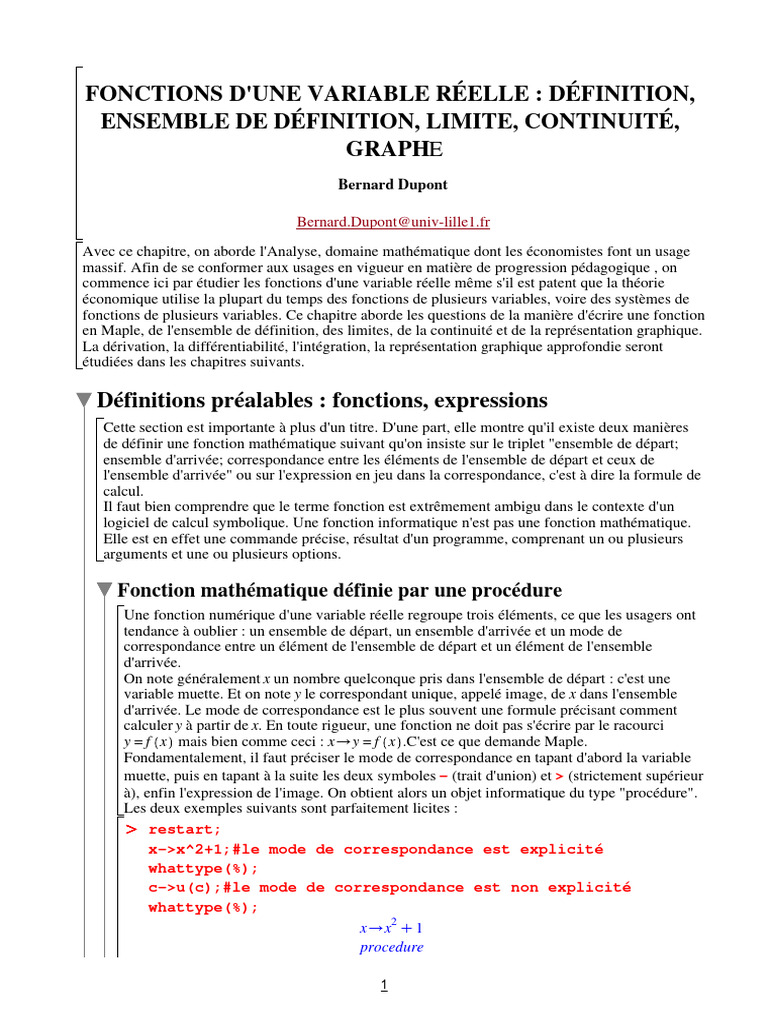 Fonctions d'une variable réelle en Analyse | PDF | Fonction ...