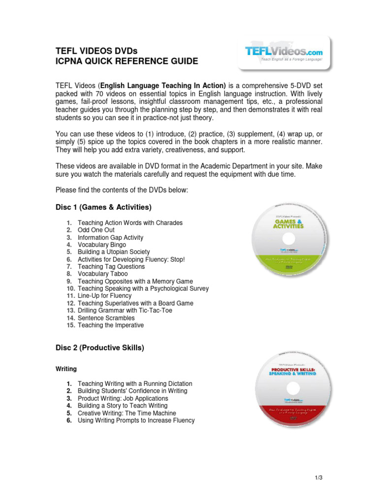 TEFL Videos DVDs ICPNA Quick Reference Guide 2019 | PDF | Vocabulary ...