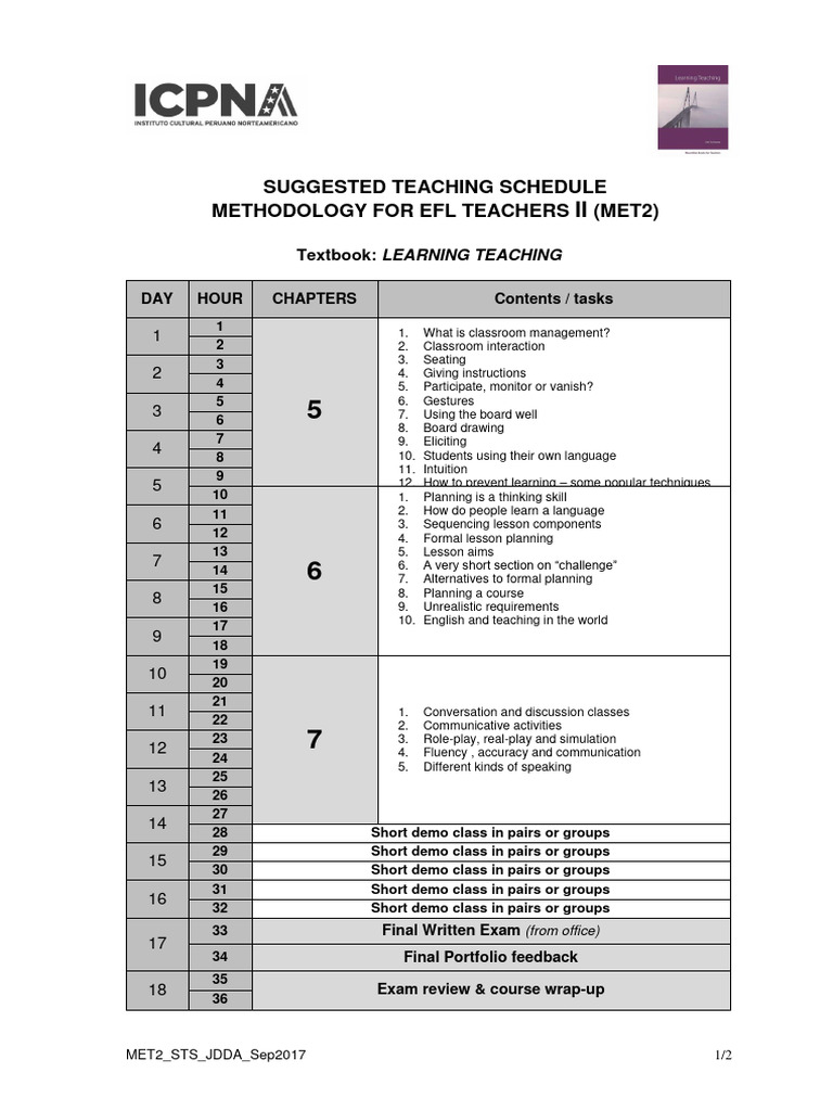 MET2 Suggested Teaching Schedule | PDF | Teachers | English As A Second Or Foreign Language