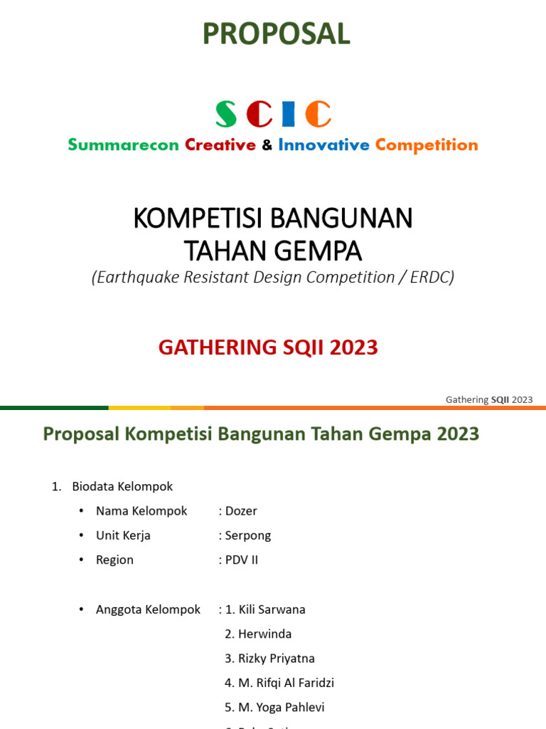 Proposal Kompetisi Bangunan Tahan Gempa Kelompok Dozer | PDF | Teknologi & Rekayasa