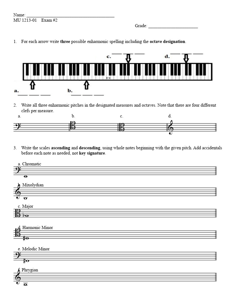 Exam #2 - Sample | Download Free PDF | Minor Scale | Interval (Music)