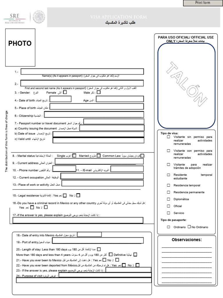 Mexico Visa Application | PDF