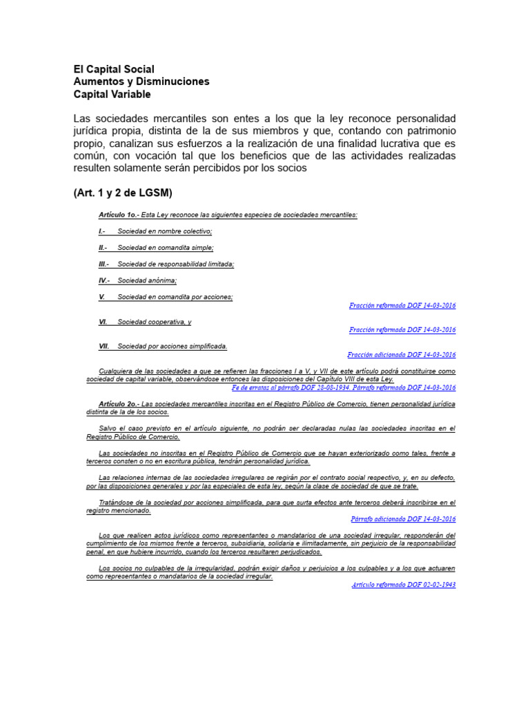 El Capital Social | PDF | Bienes (Ley) | Sociedad de responsabilidad limitada