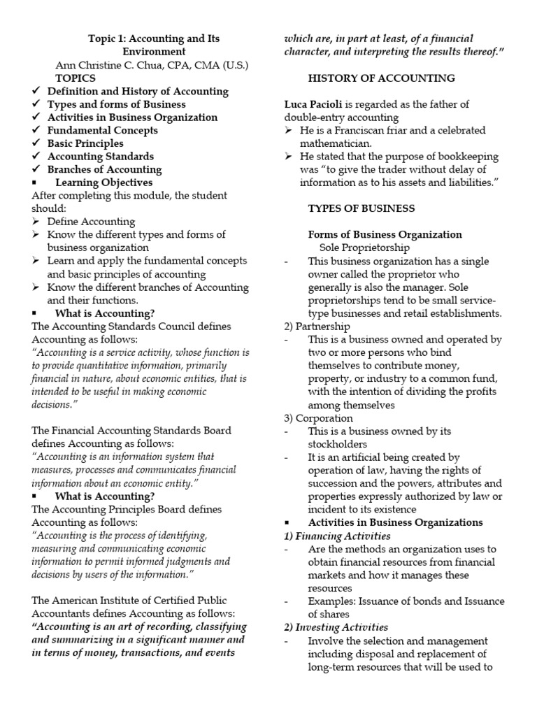 (Topic 1) Accounting and Its Environment | PDF | Accounting | Business