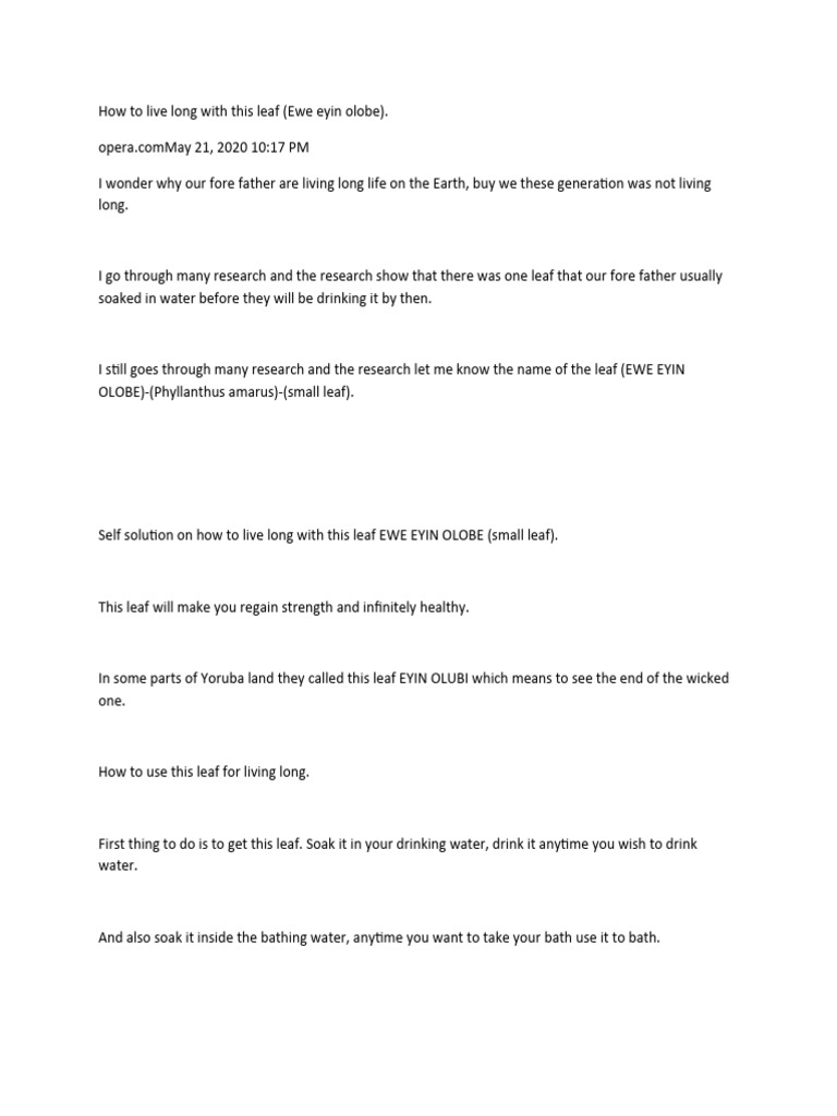 How To Live Long | PDF