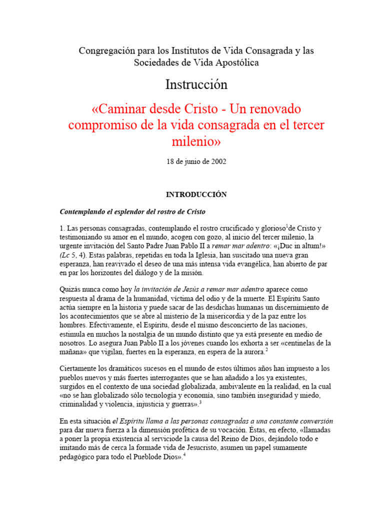 Caminar Desde Cristo (Congr. Inst. Vida Consagr) | PDF | Iglesia Católica | eucaristía