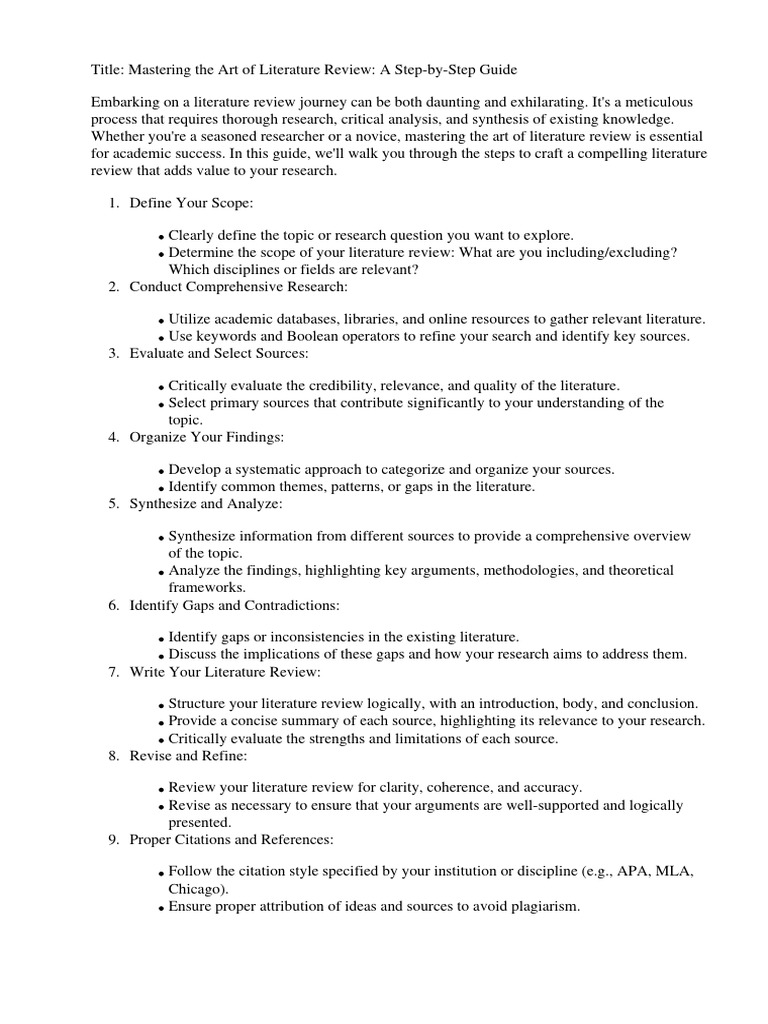 How to Do a Literature Review (Describe the Steps) | PDF | Literature ...