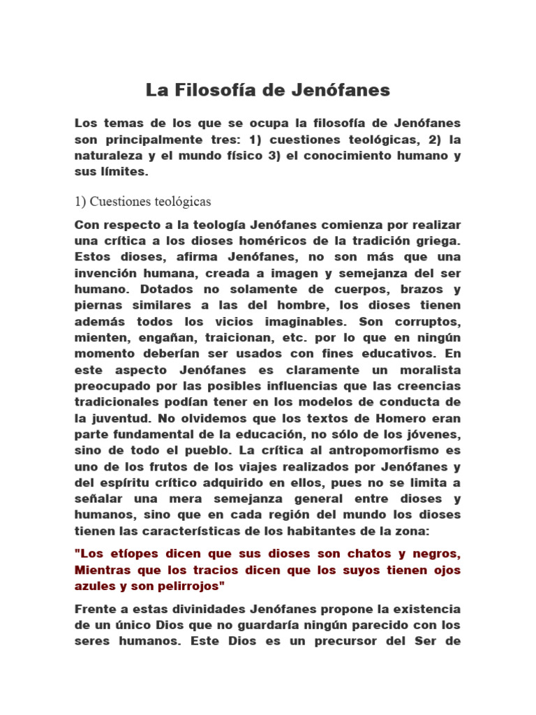 La Filosofía de Jenófanes | PDF | Verdad | Conocimiento