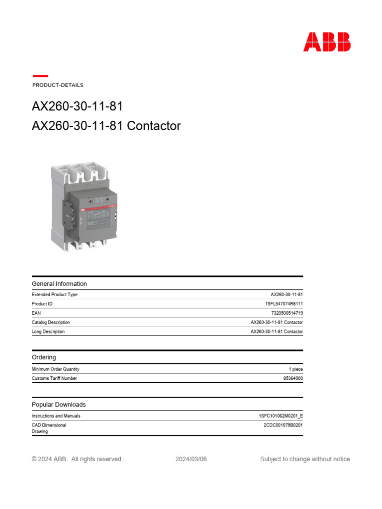 1SFL547074R8111 Ax260 30 11 81 | PDF | Relay | Electrical Engineering