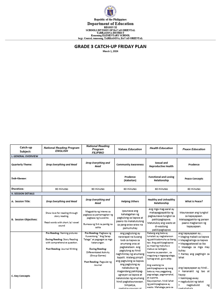 Grade3 Overall - Catch Up Friday | PDF