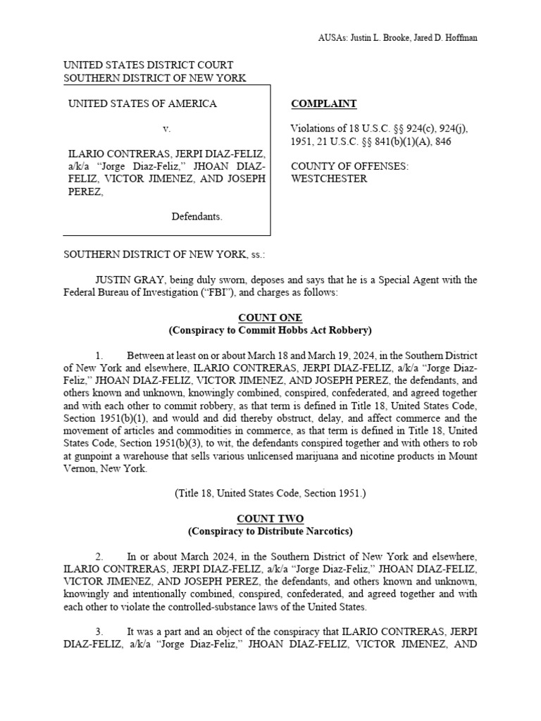 Federal Charges in NY Robbery Case | PDF | Title 18 Of The United ...