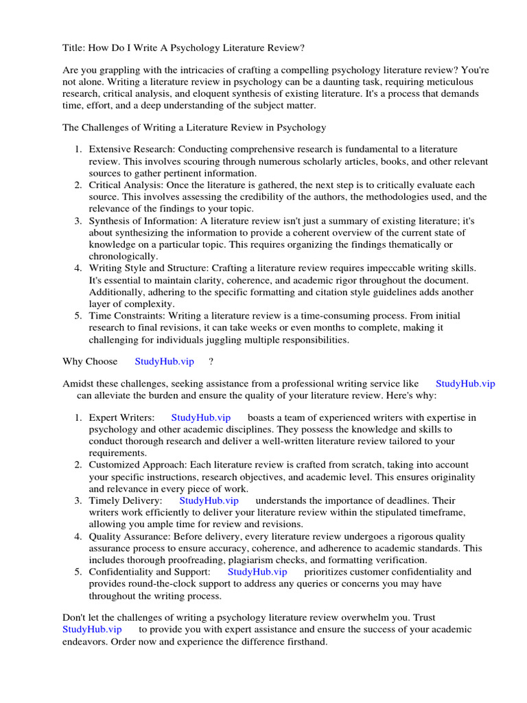 How Do I Write A Psychology Literature Review | PDF | Literature Review ...