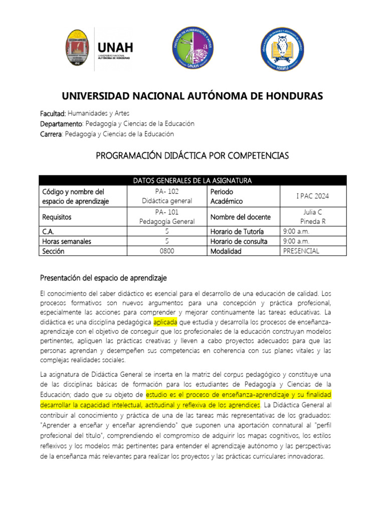 Planificación Didáctica DG - 1 Pac 2024 | PDF | Evaluación | Enseñando