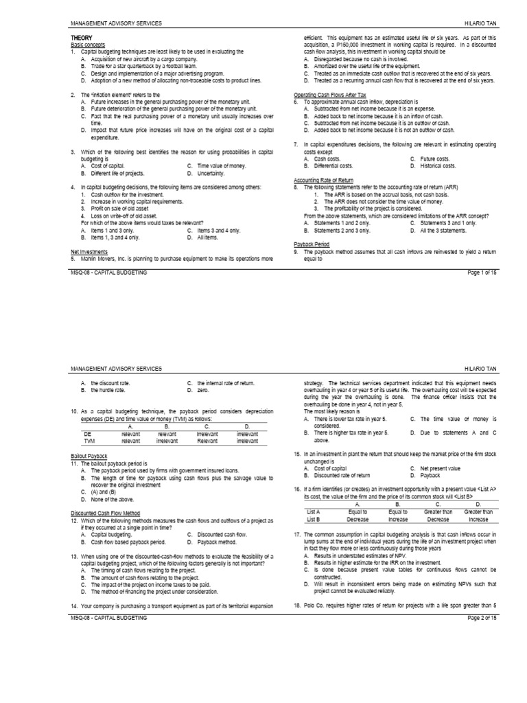 MSQ 08 Capital Budgeting | PDF | Net Present Value | Internal Rate Of Return