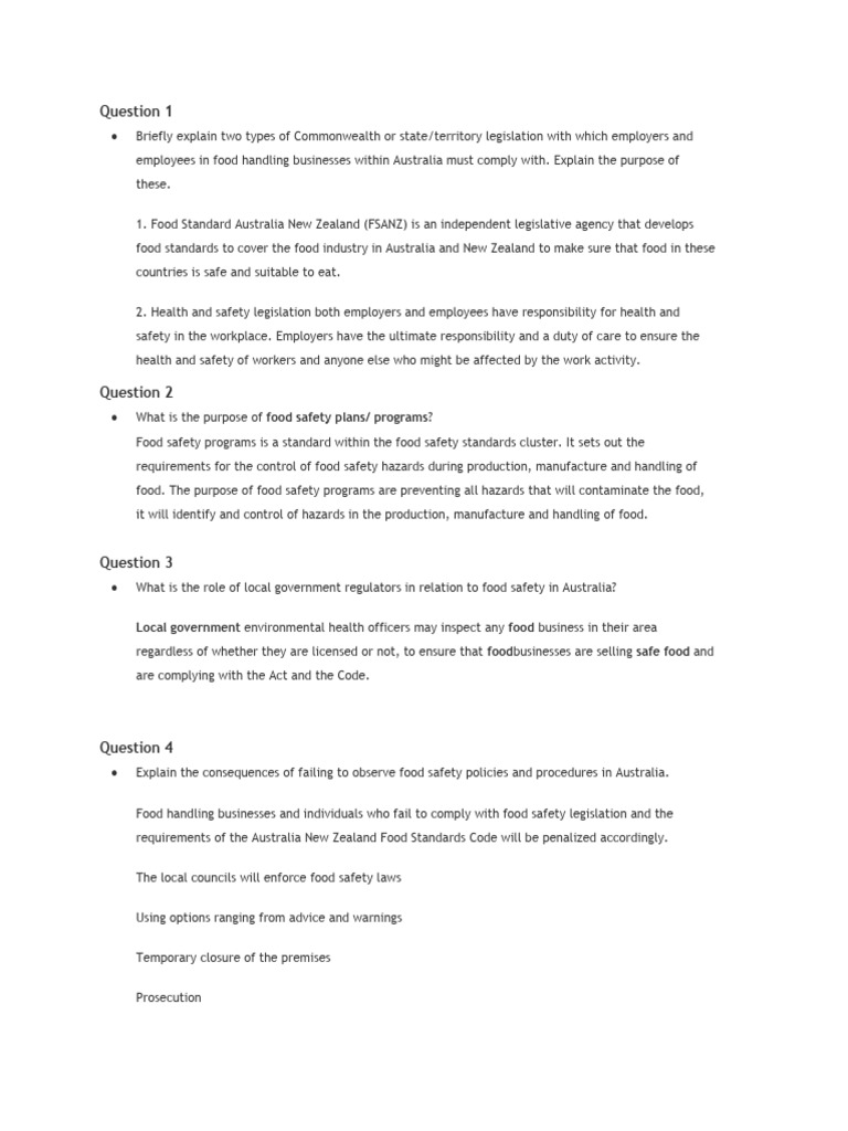Australian Food Safety Legislation Overview | PDF | Food Safety ...