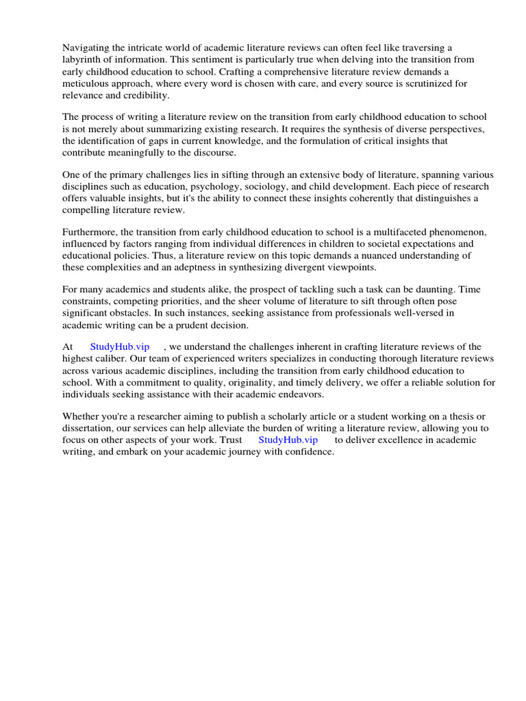 Literature Review Transition From Early Childhood Education To School