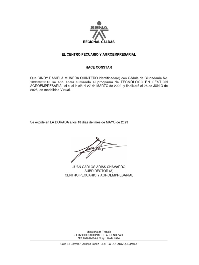 Certificado Sena | PDF