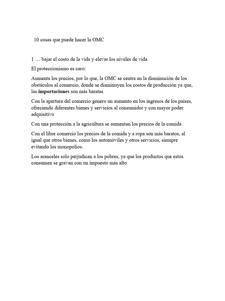 10 Cosas Que Puede Hacer La OMC | PDF | Organización de Comercio Mundial | Empleo