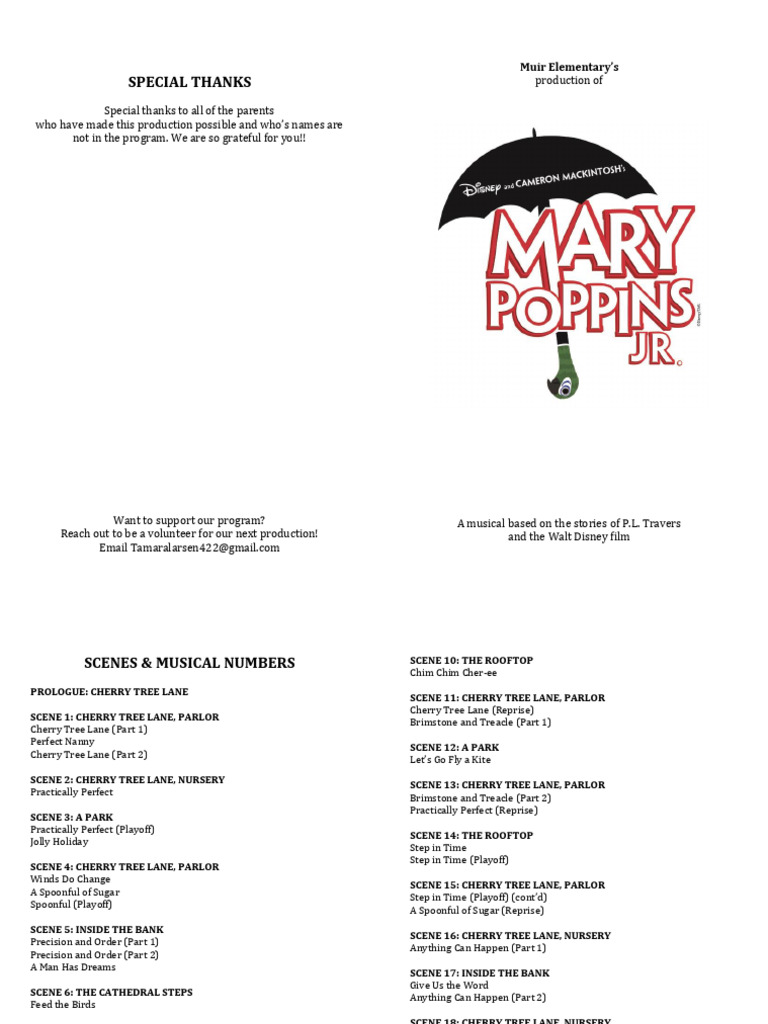 Program Mary Poppins JR | PDF | Songs Written | Musicals