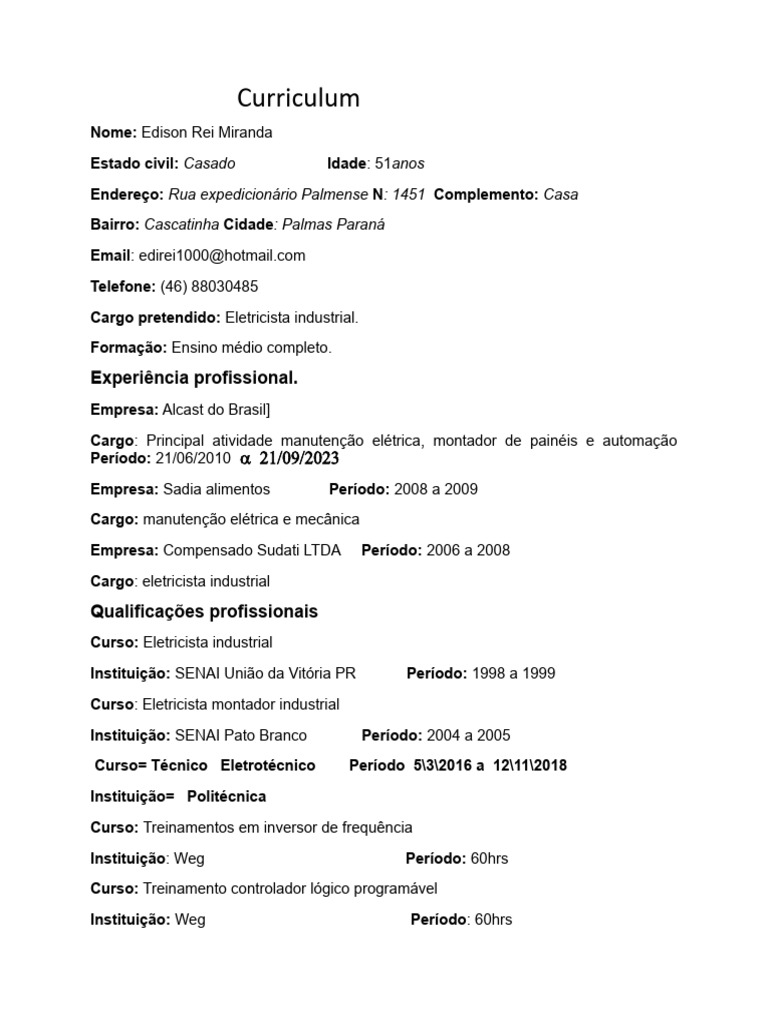 Curriculum de Edison Rei Miranda | PDF