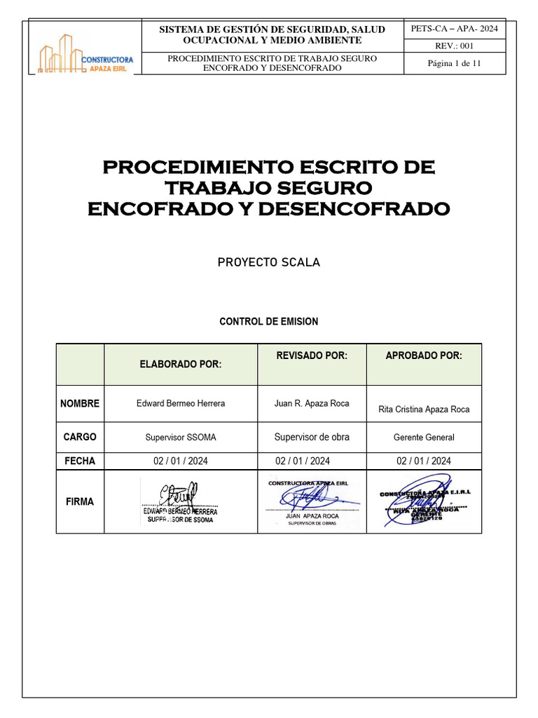 PETS - ENCOFRADO Y DESENCOFRADO | PDF | Residuos | Cinturón de seguridad