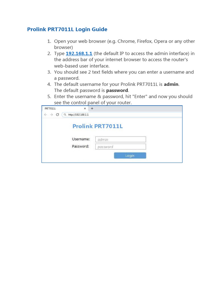 Prolink - PRT7011L Login Guide | PDF | Business | Computers