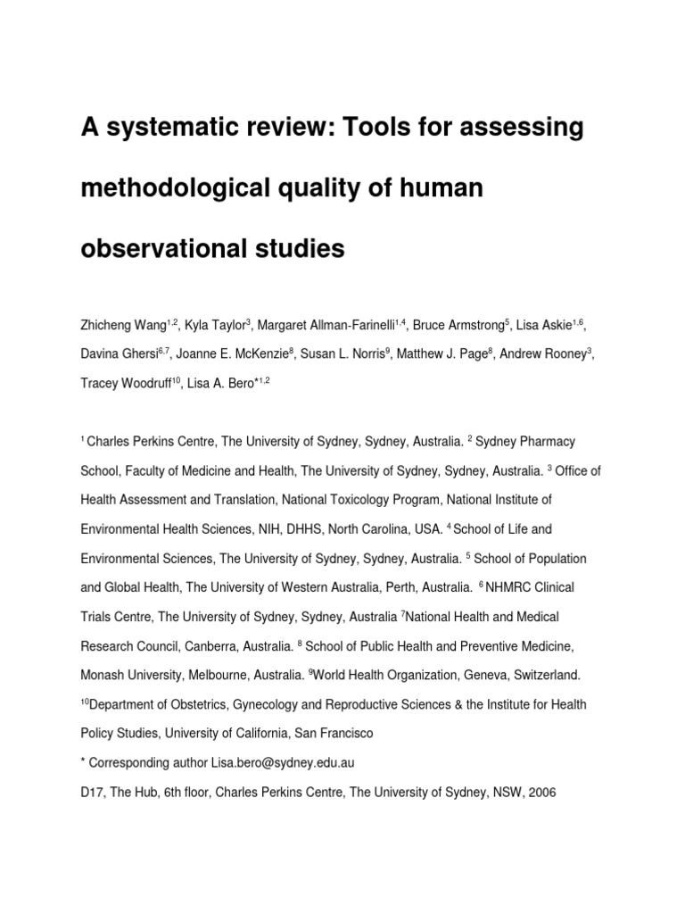 Tools For Assessing Methodological Quality of Observational Studies Pre ...