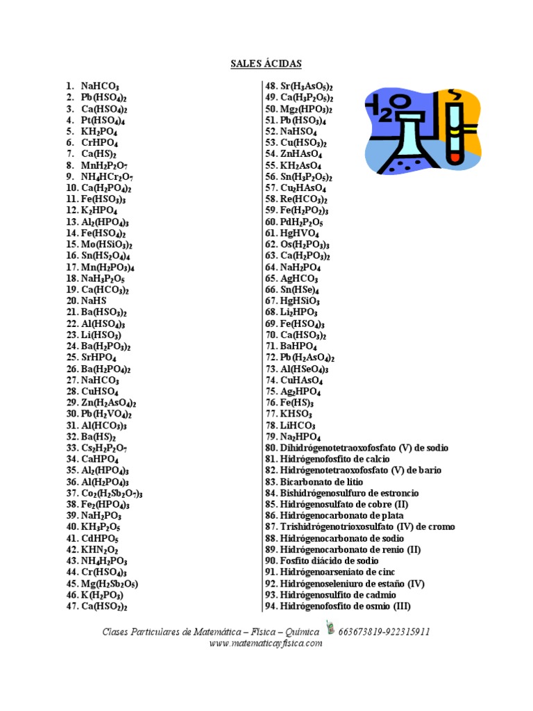 Ejercicios de Formulación Inorgánica: Sales Ácidas