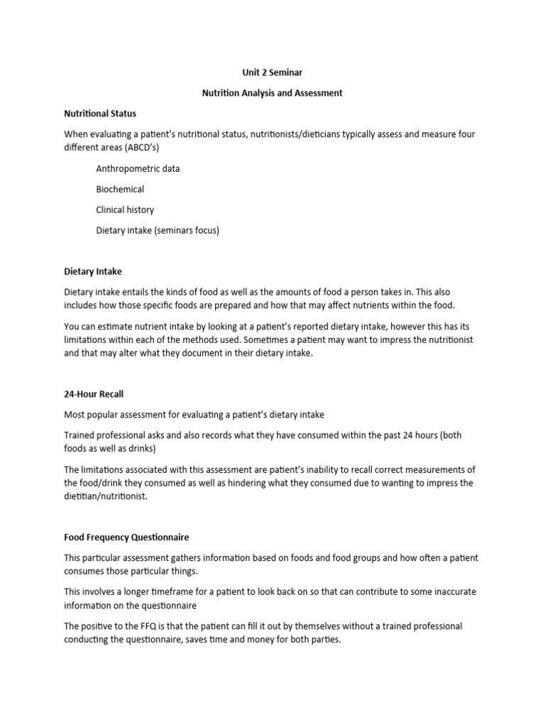 Nutritional Assessment Methods Explained | PDF | Determinants Of Health ...