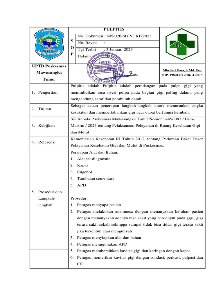 SOP Pulpitis di Puskesmas | PDF | Kesehatan Holistik