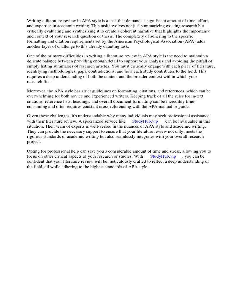 Apa Literature Review Style | PDF | Apa Style | Citation