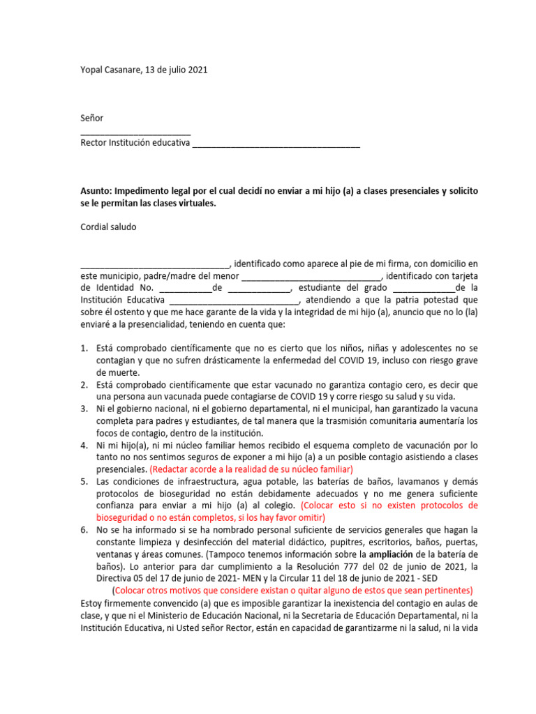 Carta de Padres Al Rector - No Presencialidad | PDF