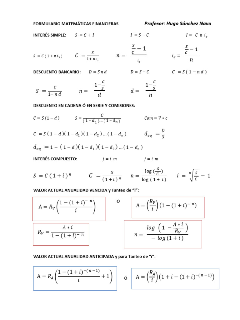 Formulario Mate Financieras | PDF