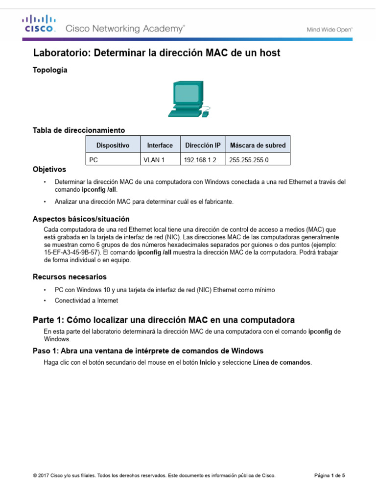 3 2 2 4 Lab Determine The Mac Address Of A Host Pdf Controlador De Interfaz De Red