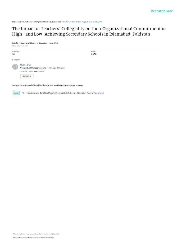Teachers' Collegiality Impact in Islamabad | PDF | Structural Equation ...