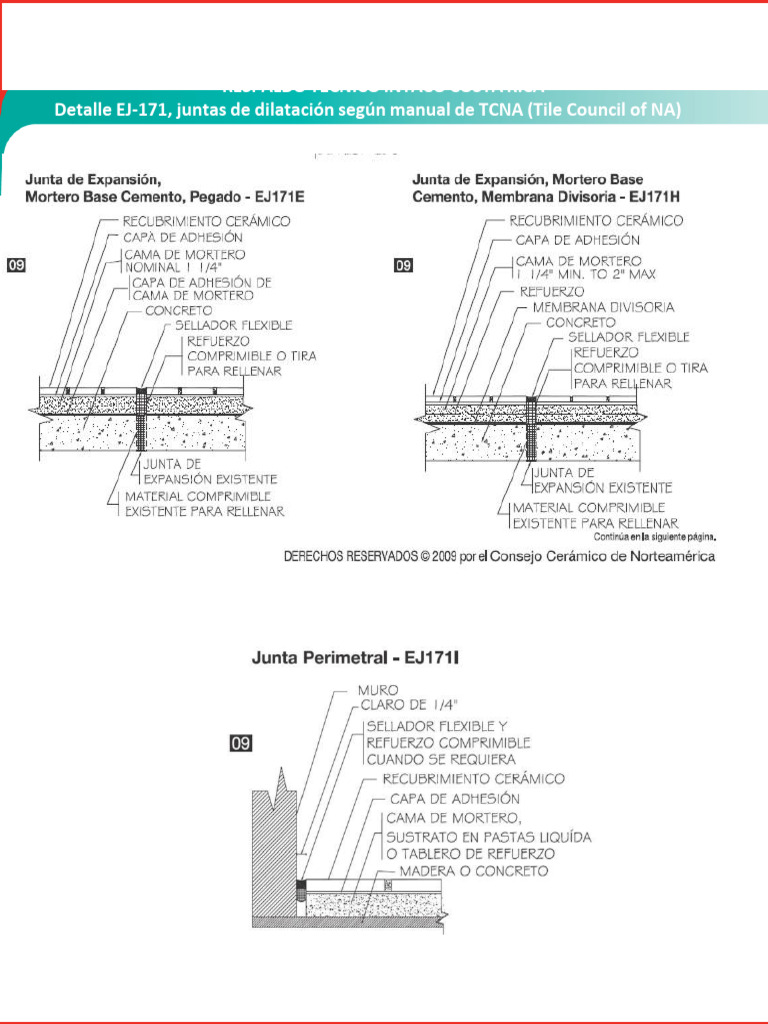 Juntas de Dilatación según TCNA EJ-171 | PDF | Tecnología